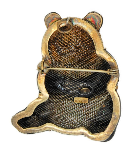 Antique Wire Mesh Enamel Panda Bear With Ball Vintage Costume Pin Broo ...