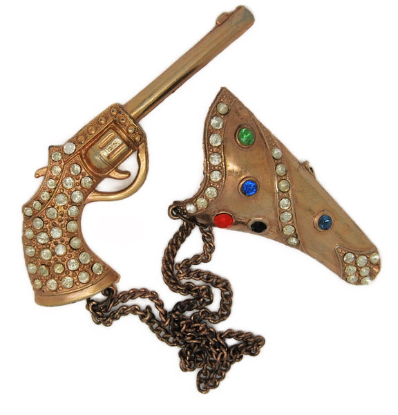 Block Revolver & Holster Chatelaine Vintage Figural Brooch Set – Mink ...
