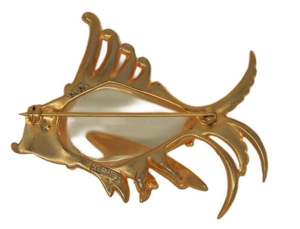 Staret Lucite Belly Gold Tone Plate Finned Fish Vintage Figural Pin Br ...