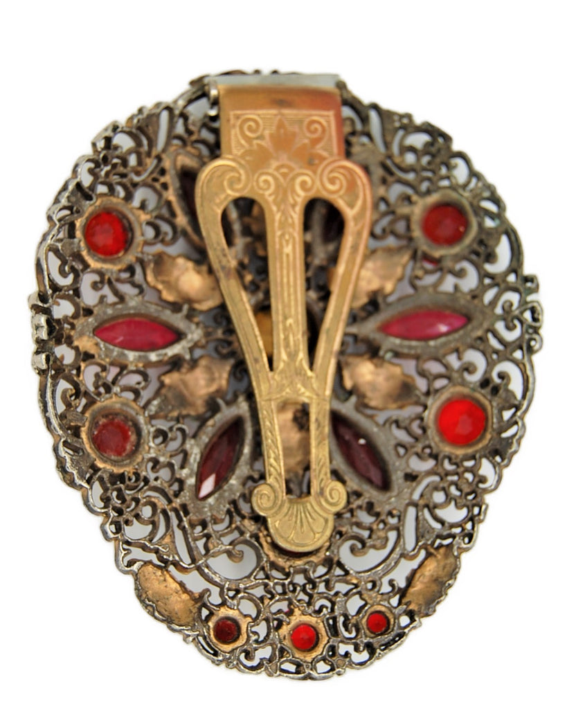 Art Deco Ruby Red Royal Blue Filigree Dress Clip Vintage Costume Pin B ...