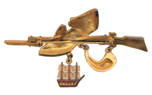 Silson Patriotic Minuteman Horn Ship Vintage Costume Figural Pin Brooc ...