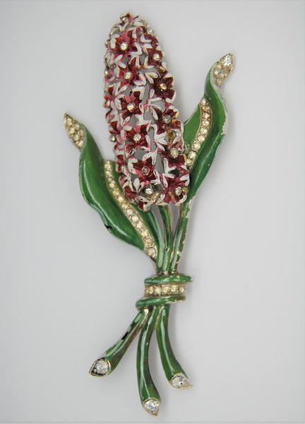 Coro Hyacinth Floral Enamel Rhinestones Large Vintage Figural Pin Broo ...