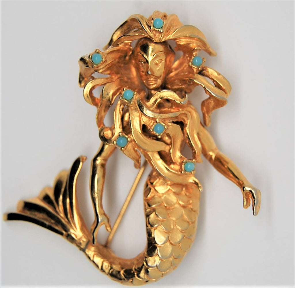 DeNicola Vintage Gold Plated Mermaid Vintage Figural Pin Brooch – Mink ...