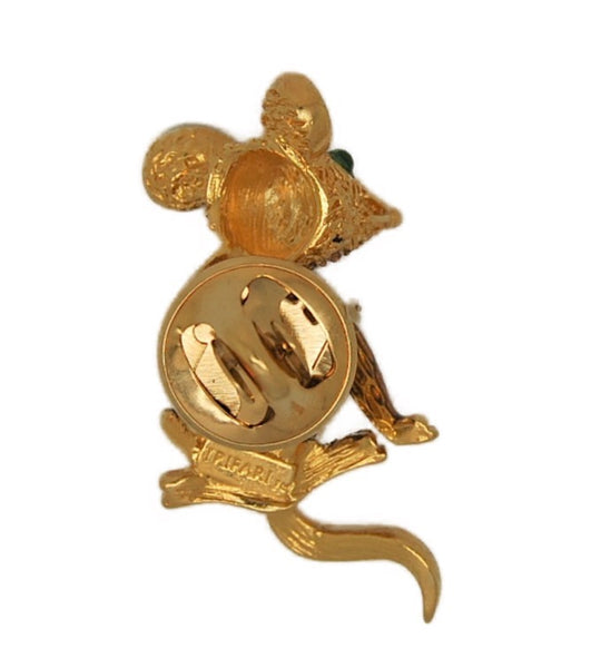 Trifari Brown Enamel Green Eyed Mouse Vintage Figural Costume Pin Broo ...