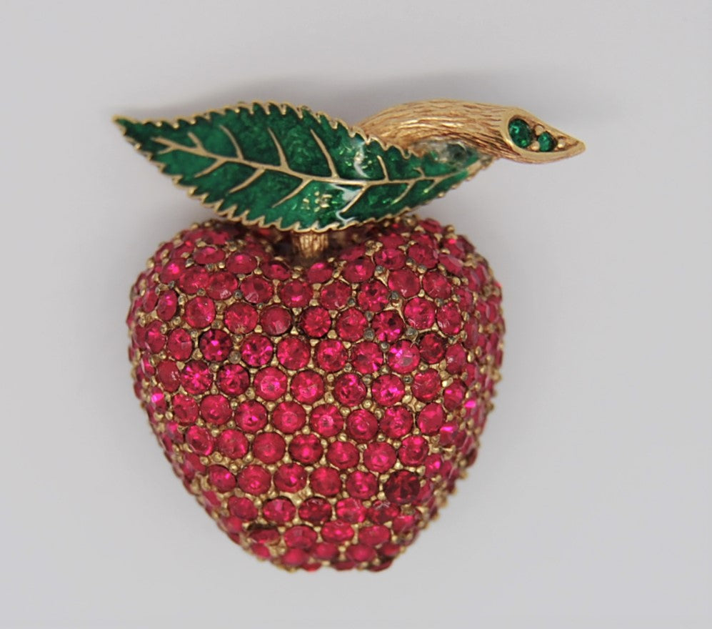 Ciner Apple Pave Ruby Rhinestones Vintage Costume Figural Pin Brooch ...