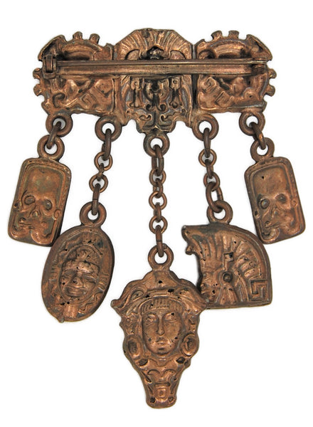Aztec Ethnic Inspired Bronze Turquoise Vintage Figural Dangle Brooch ...