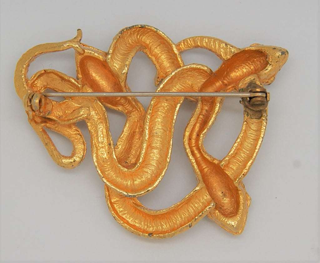 Mandle Triple Gold Tone Snakes Vintage Costume Figural Pin Brooch ...