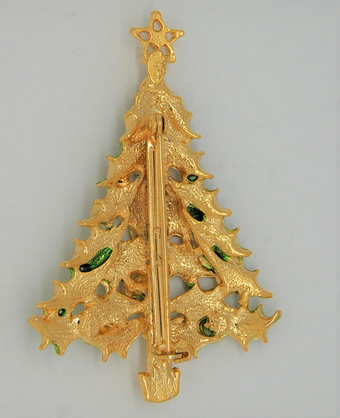 MJ Ent Christmas Holly & Berries Tree Vintage Figural Costume Brooch ...