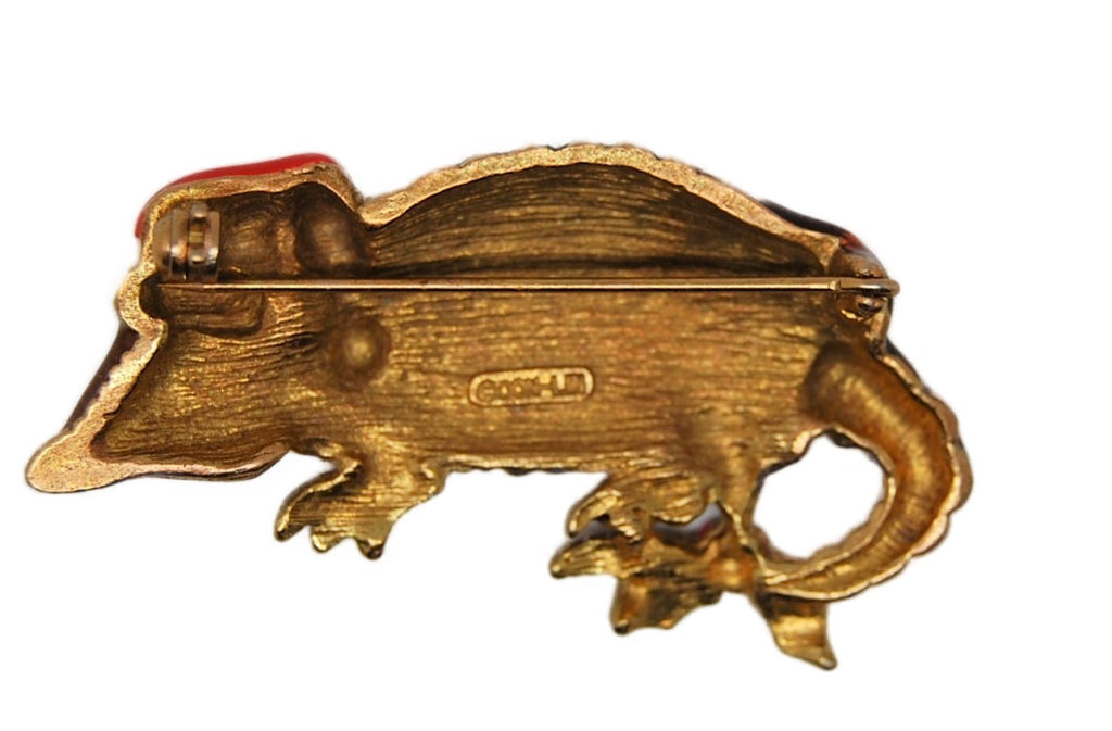 Don Lin Christmas Santa Armadillo Enamel Holly Vintage Figural Pin Bro ...