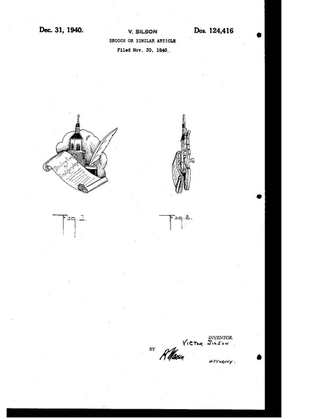 Silson Declaration of Independence WW2 Patriotic Vintage Figural Brooc ...