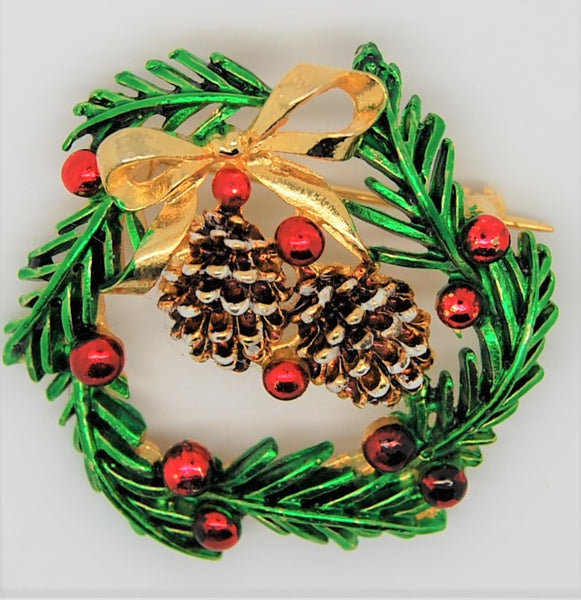 St Labre Christmas Pine Cone Wreath Figural Brooch – Mink Road Vintage ...